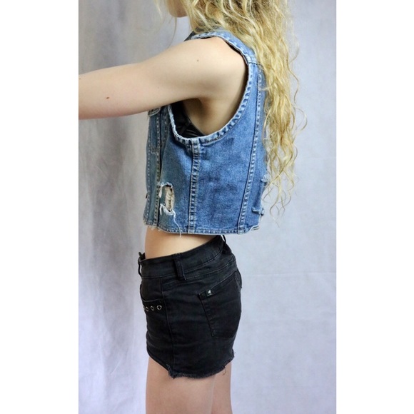 Vintage | Jackets & Coats | Vintage Slash Cut Back Denim Jean Crop Vest ...